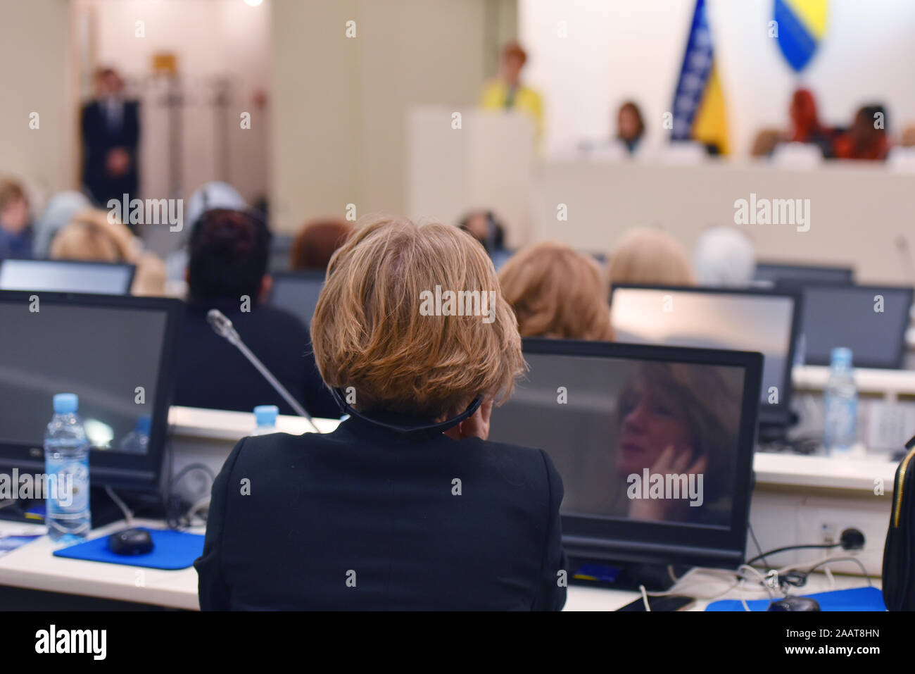 Business woman speaking at Conference. Audience at the conference room ...