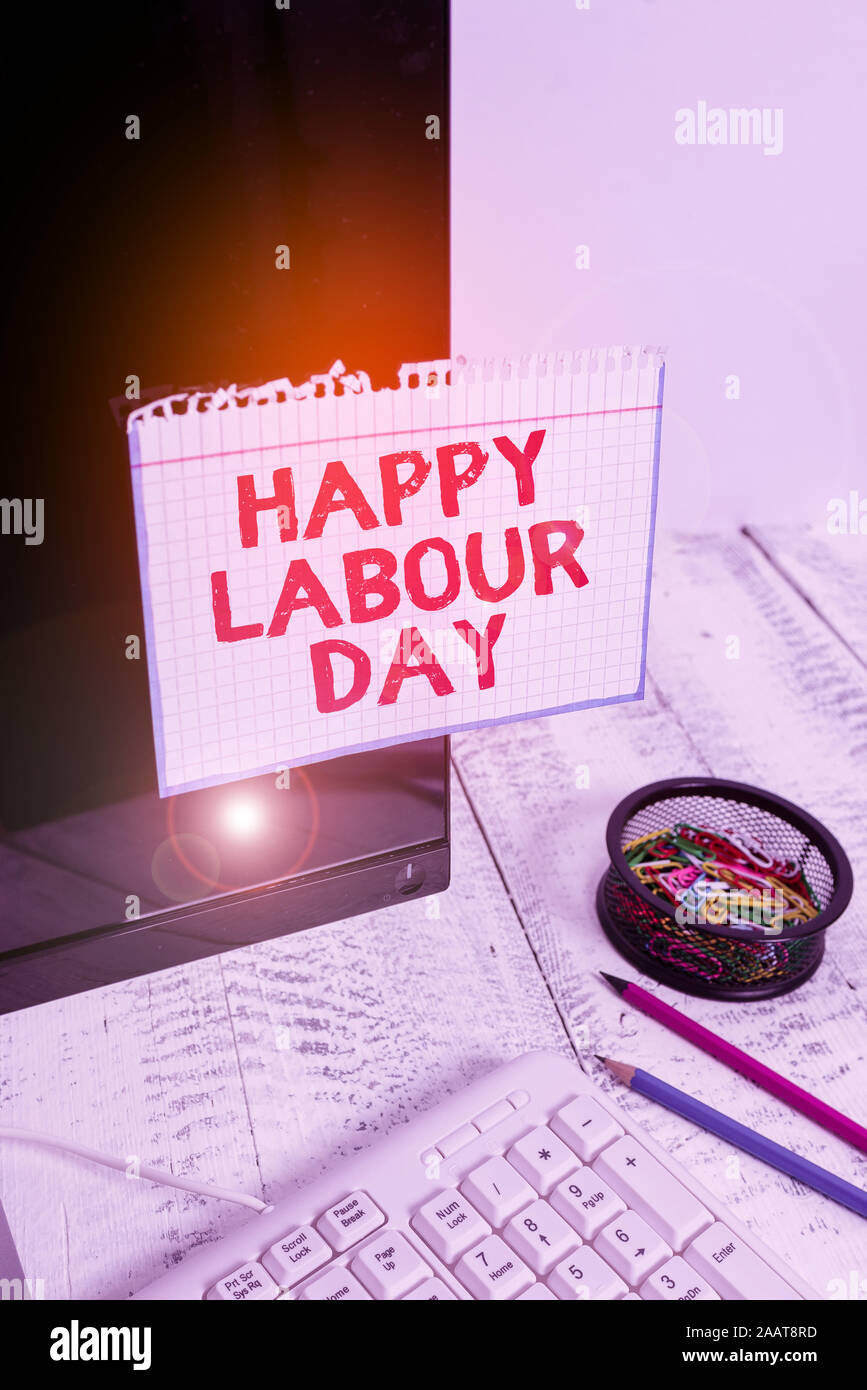 Writing note showing Happy Labour Day. Business concept for annual ...