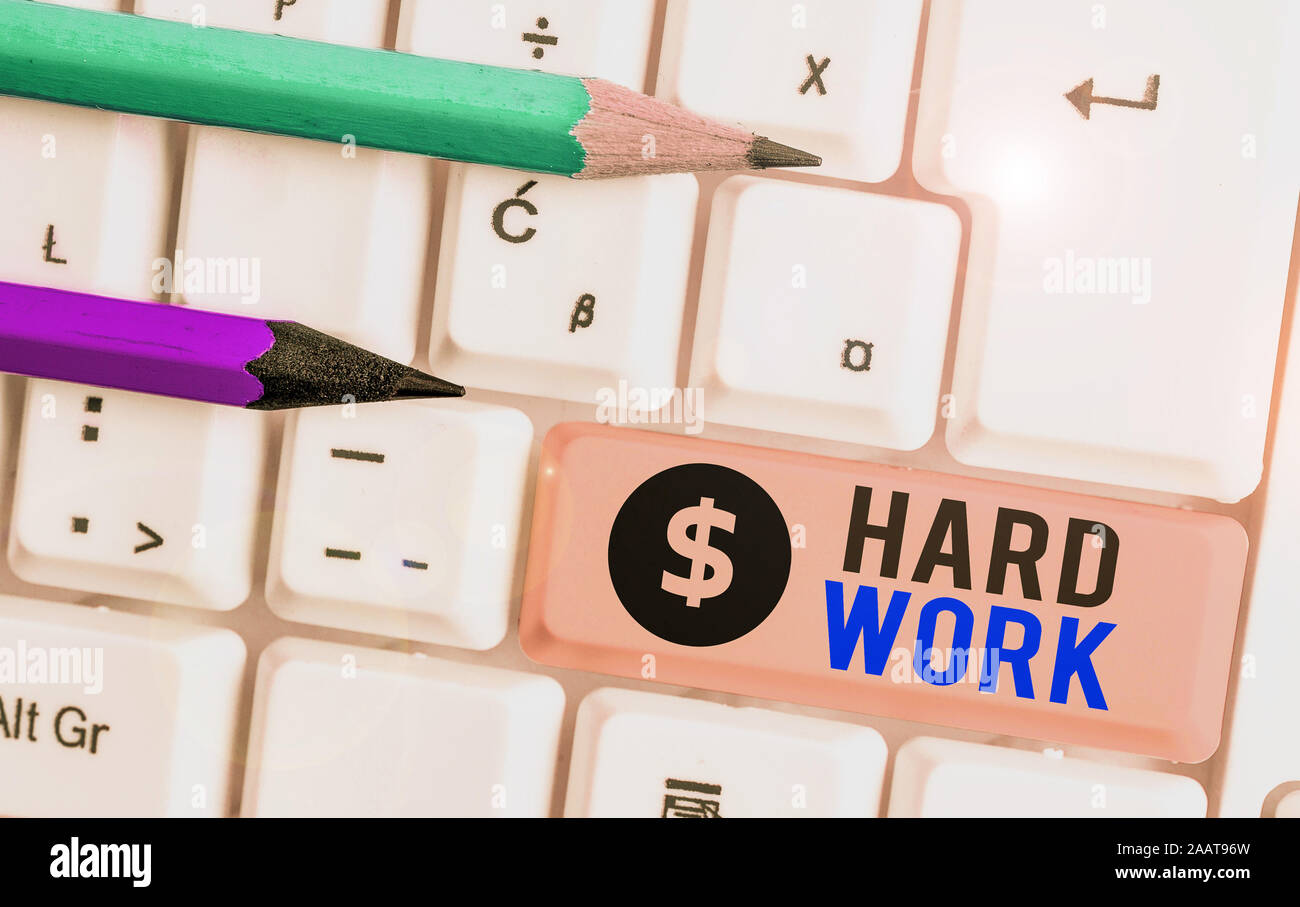 Text sign showing Hard Work. Business photo text always putting a lot ...
