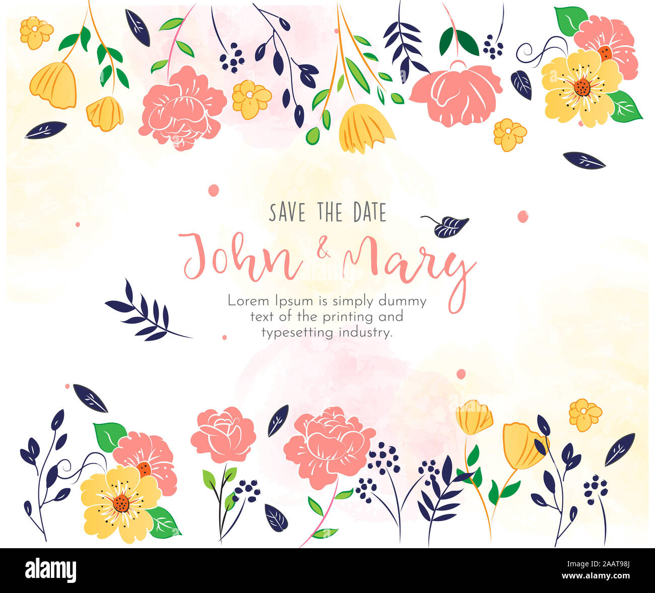 floral background with flowers wedding invitation set Stock Photo - Alamy