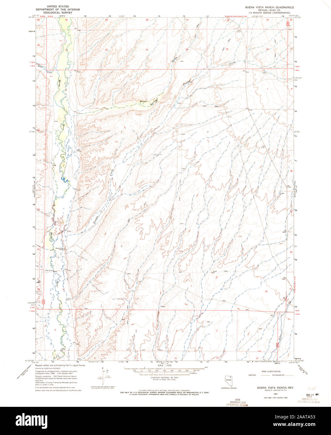 USGS TOPO Map Nevada NV Buena Vista Ranch 318258 1967 24000 Restoration ...