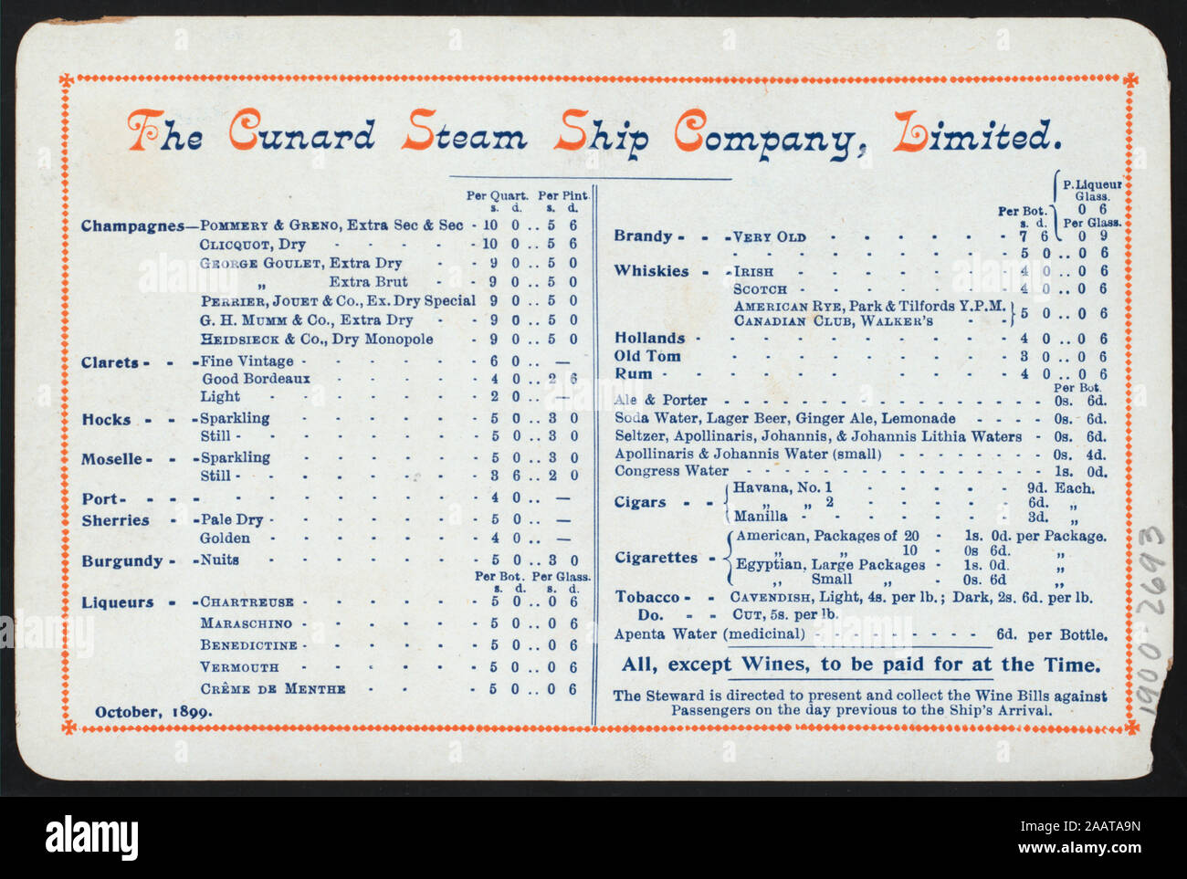 DINNER) (held by) CUNARD LINE (at) RMS LUCANIA (SS;) BEVELED EDGES GOLD ...