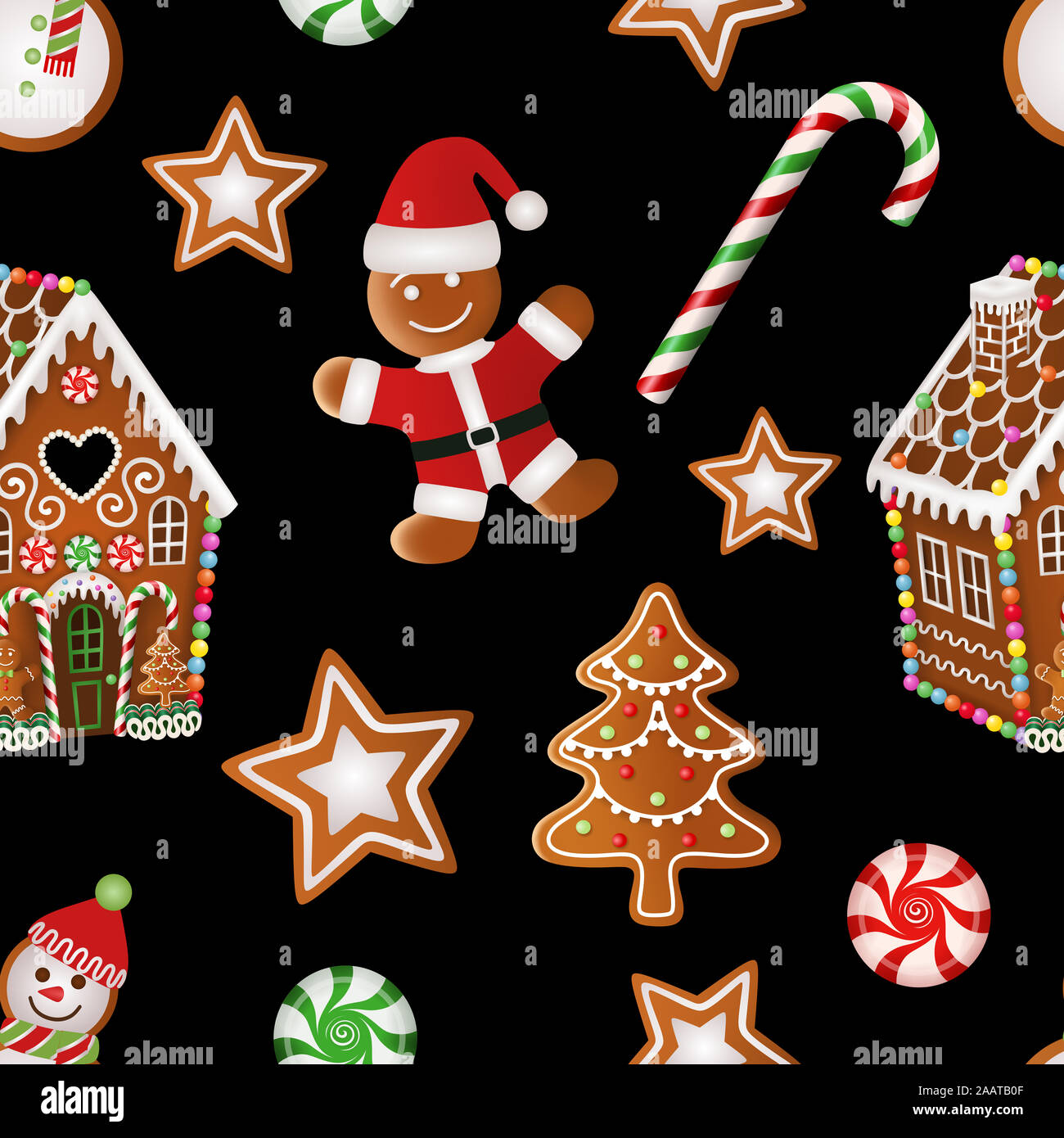 seamless christmas pattern with gingerbread and christmas candies Stock ...