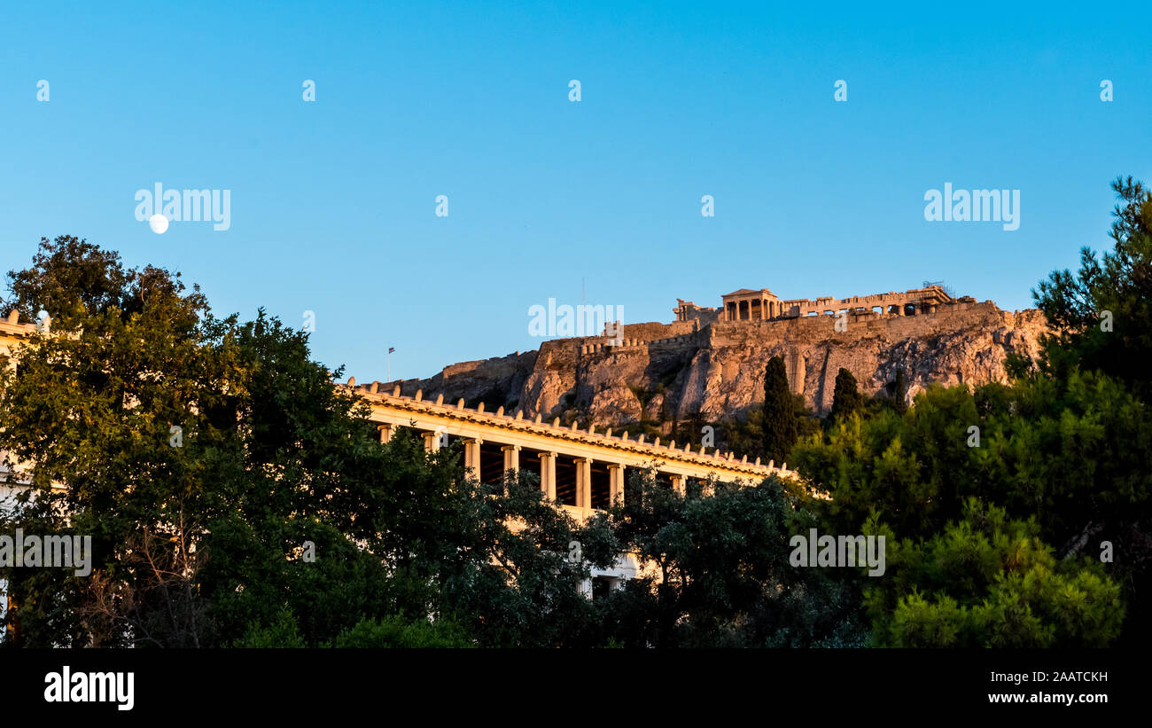 The Stoa of Attalos in the Agora of Athens with the Acropolis and ...