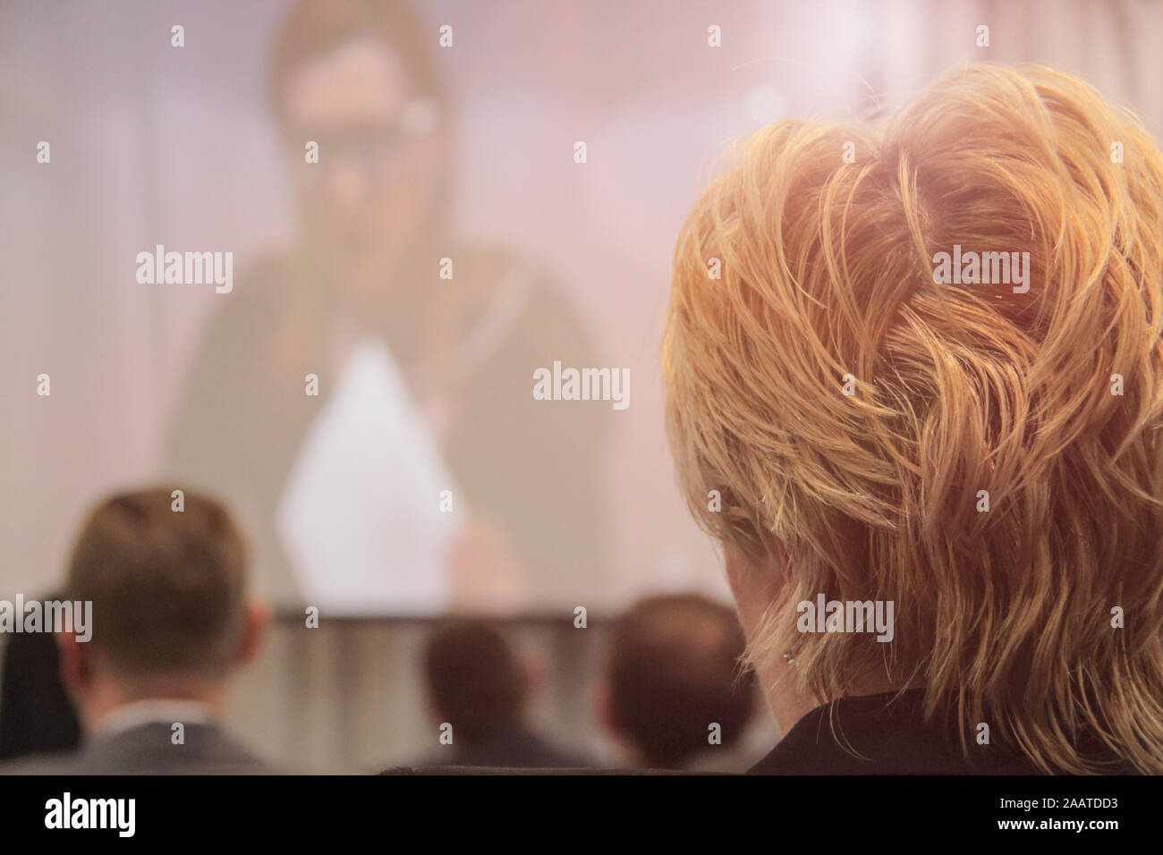 Businesspeople during video conference sitting in conference room or ...