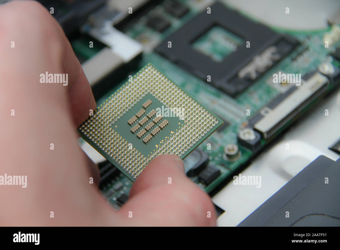 Computer repair concept Close-up view. Computer service. Man repairing ...