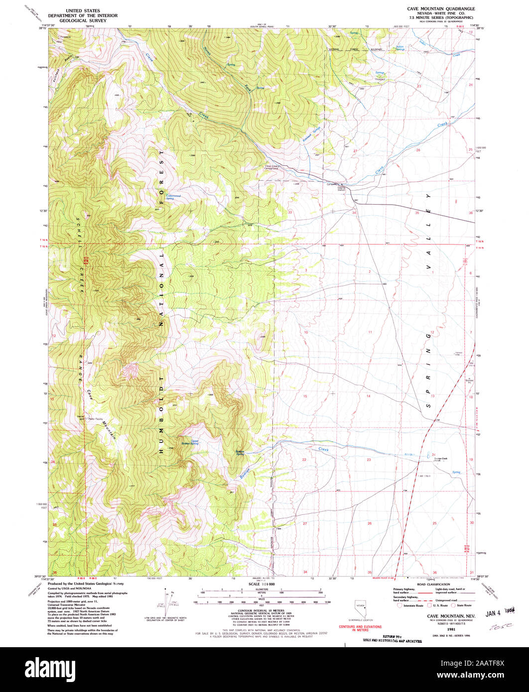 USGS TOPO Map Nevada NV Cave Mountain 318374 1981 24000 Restoration ...