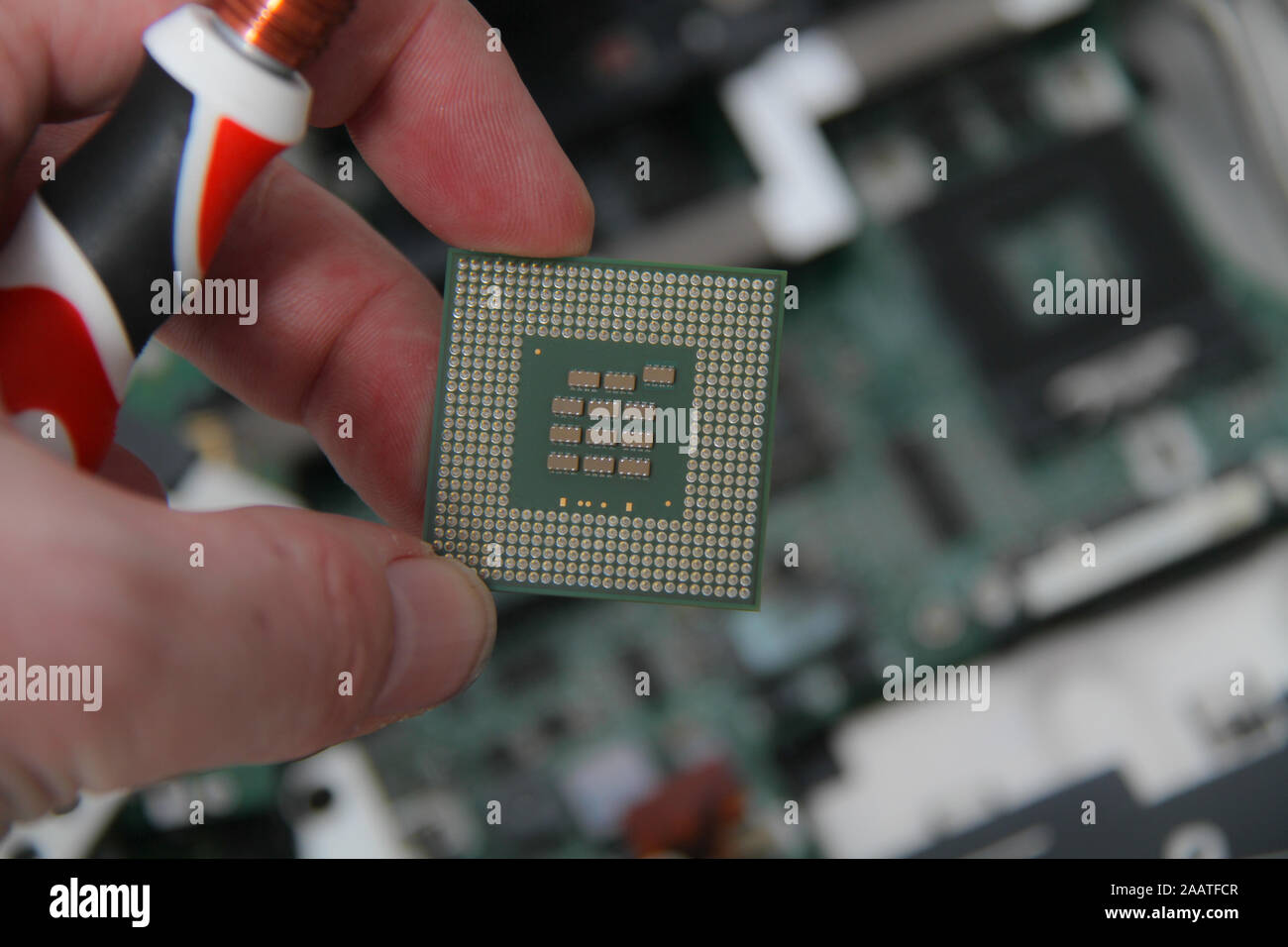 Computer repair concept Close-up view. Computer service. Man repairing ...