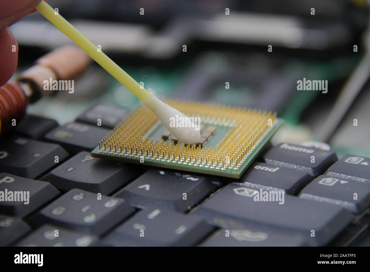 Computer repair concept Close-up view. Computer service. Man repairing ...