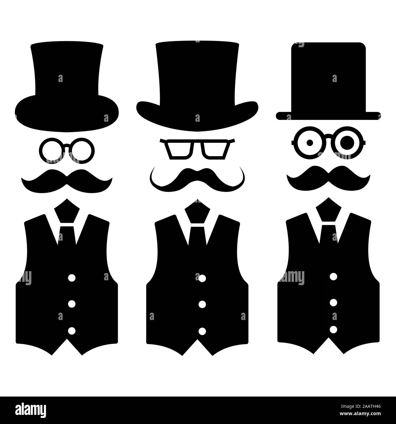 Set of gentleman stick figures, black mans silhouettes on a white ...