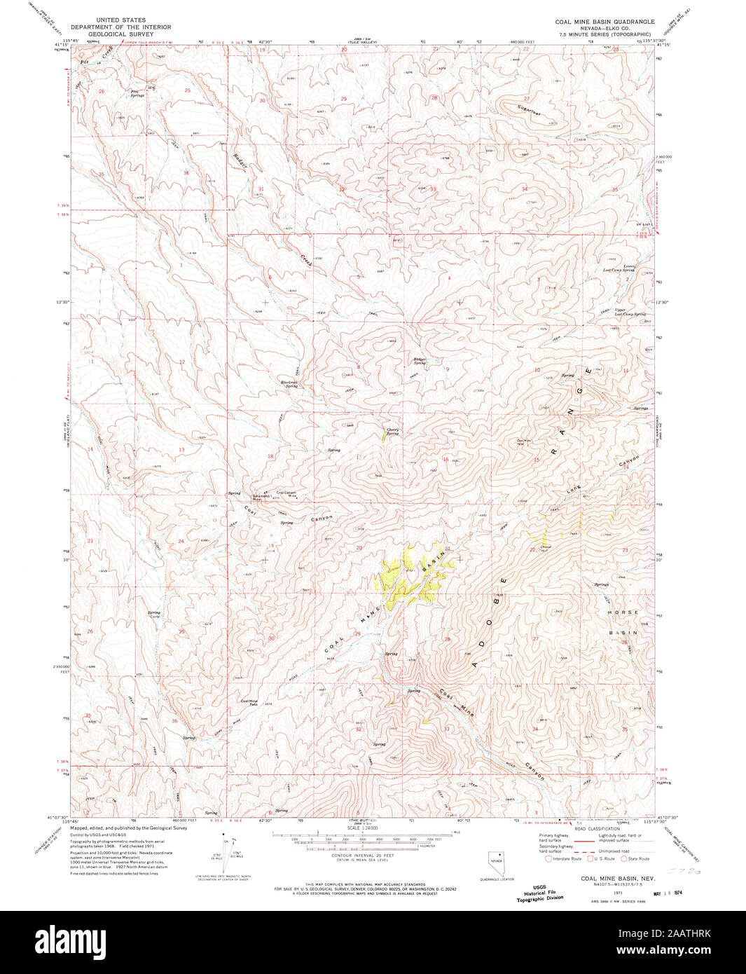 USGS TOPO Map Nevada NV Coal Mine Basin 318427 1971 24000 Restoration ...