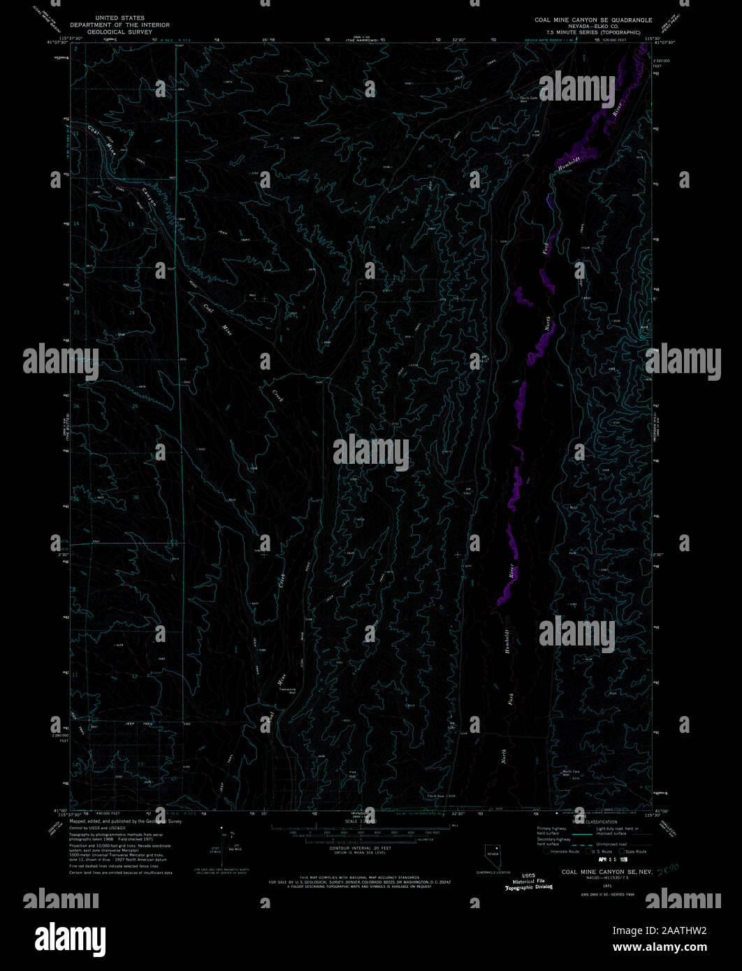 USGS TOPO Map Nevada NV Coal Mine Canyon SE 318429 1971 24000 Inverted ...