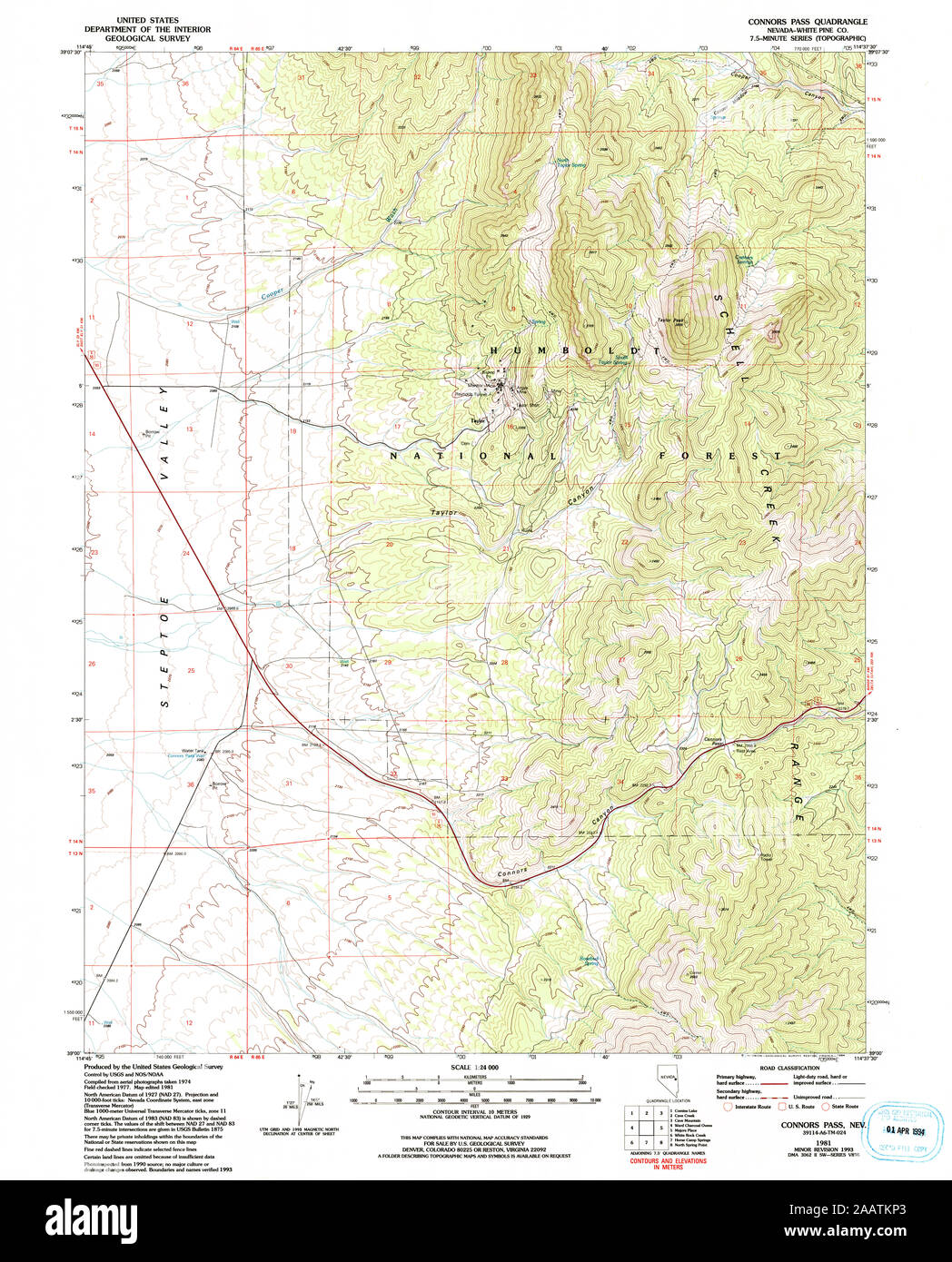 USGS TOPO Map Nevada NV Connors Pass 318463 1981 24000 Restoration ...