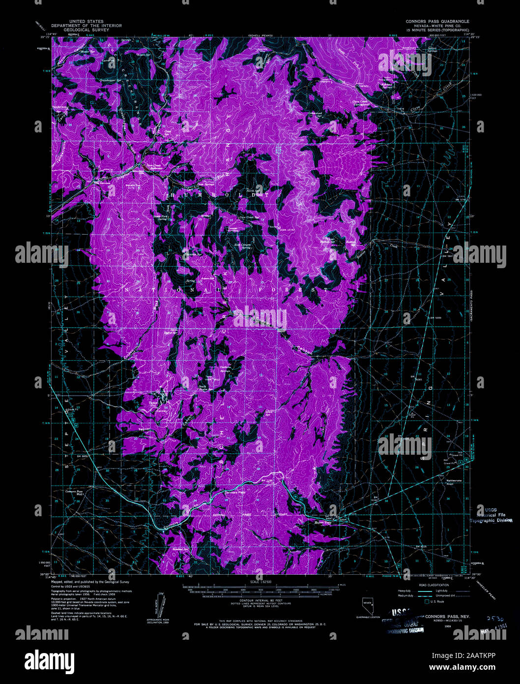 USGS TOPO Map Nevada NV Connors Pass 320801 1959 62500 Inverted ...