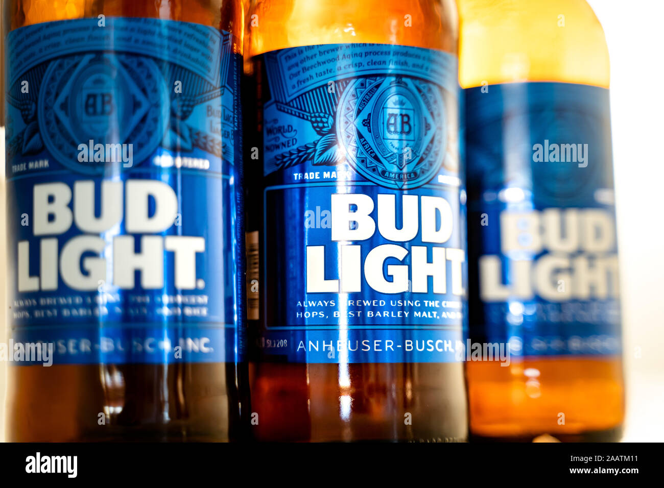 Marinette,WI / U.S.A. - Aug16,2019: Cold bottles of Bud Light Beer with ...