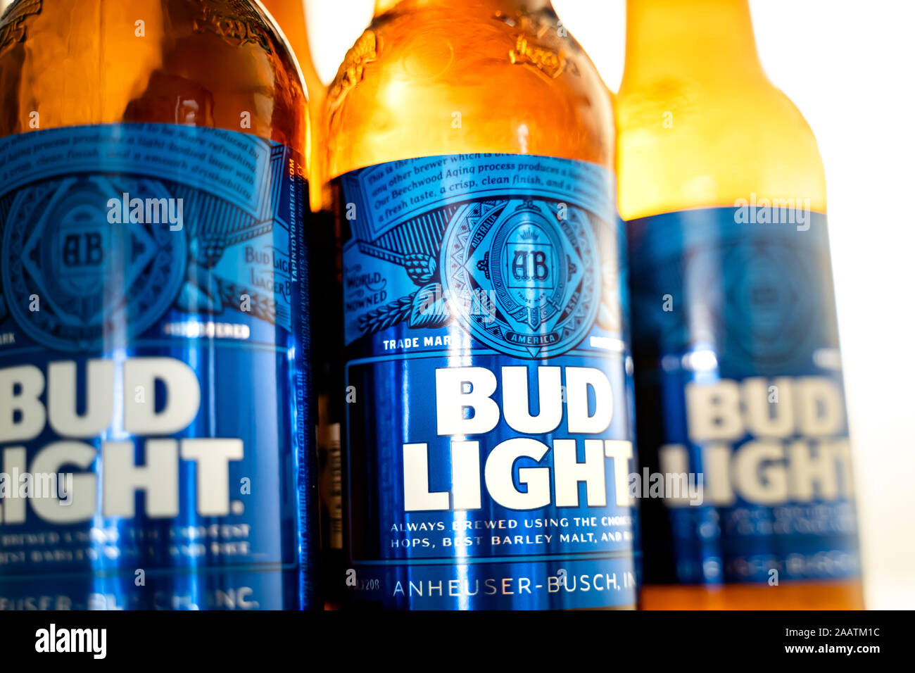 Marinette,WI / U.S.A. - Aug16,2019: Cold bottles of Bud Light Beer with ...