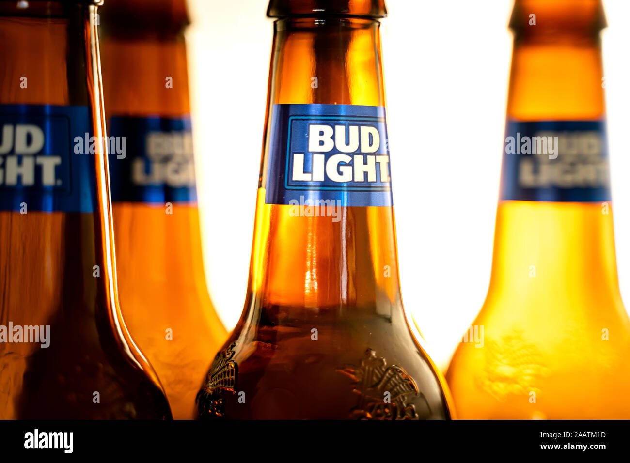 Marinette,WI / U.S.A. - Aug16,2019: Cold bottles of Bud Light Beer with ...