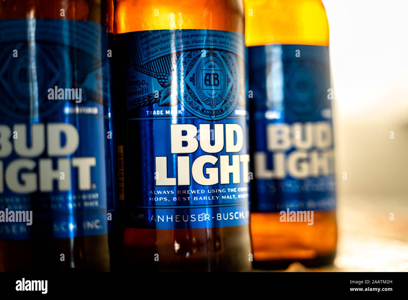 Marinette,WI / U.S.A. - Aug16,2019: Cold bottles of Bud Light Beer with ...