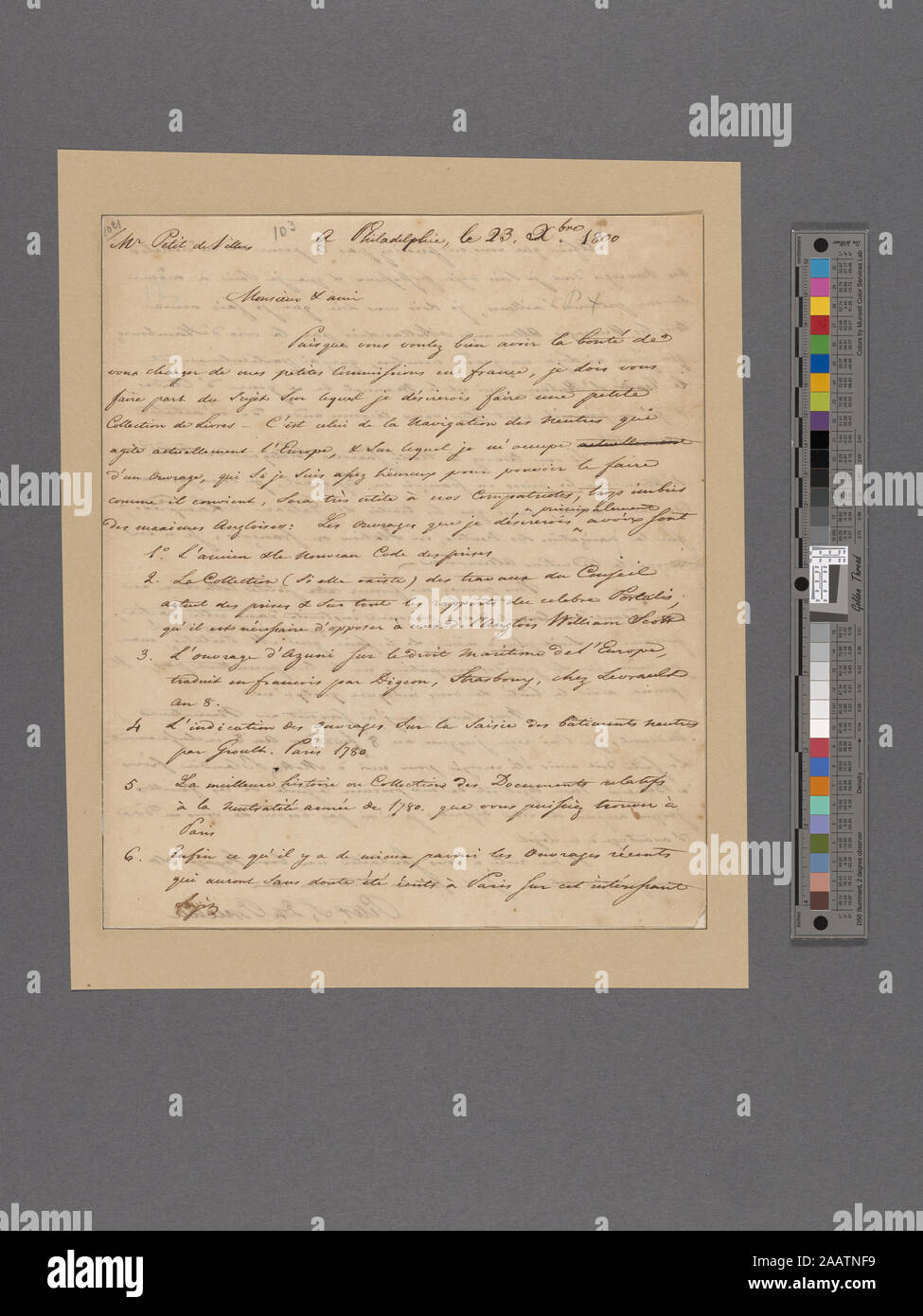 Du Ponceau, Peter S Philadelphia To Monsieur Petit de Villers ...
