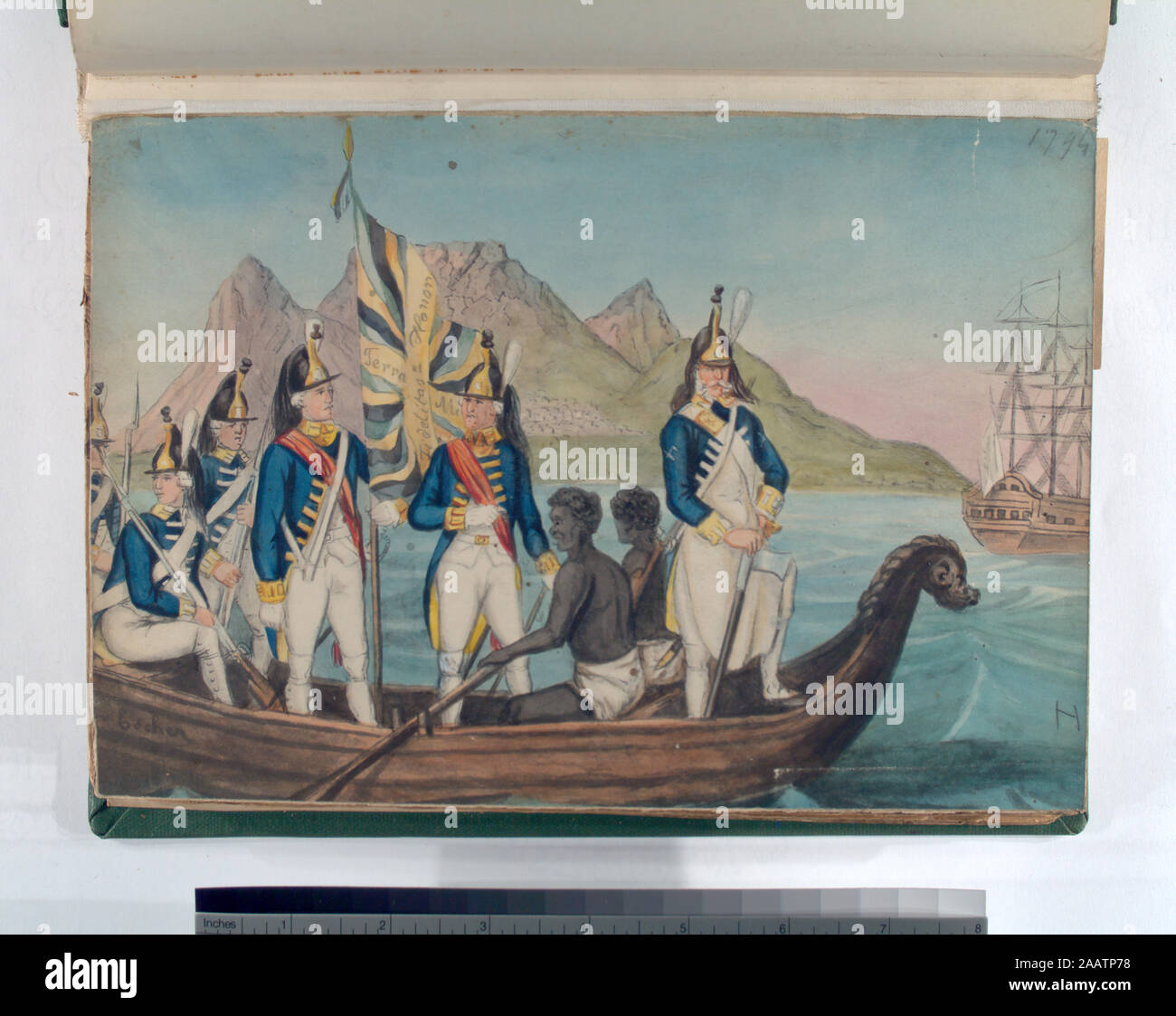 Dutch soldiers in a boat with slaves from the Colonies, Africa Draper ...