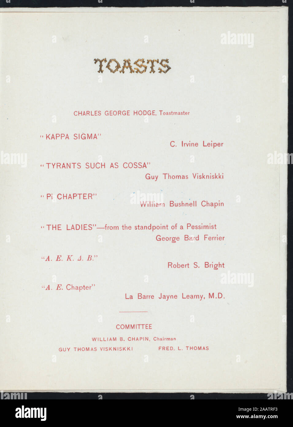 EIGHTH ANNUAL BANQUET (held by) PI CHAPTER OF KAPPA SIGMA (at) HOTEN ...