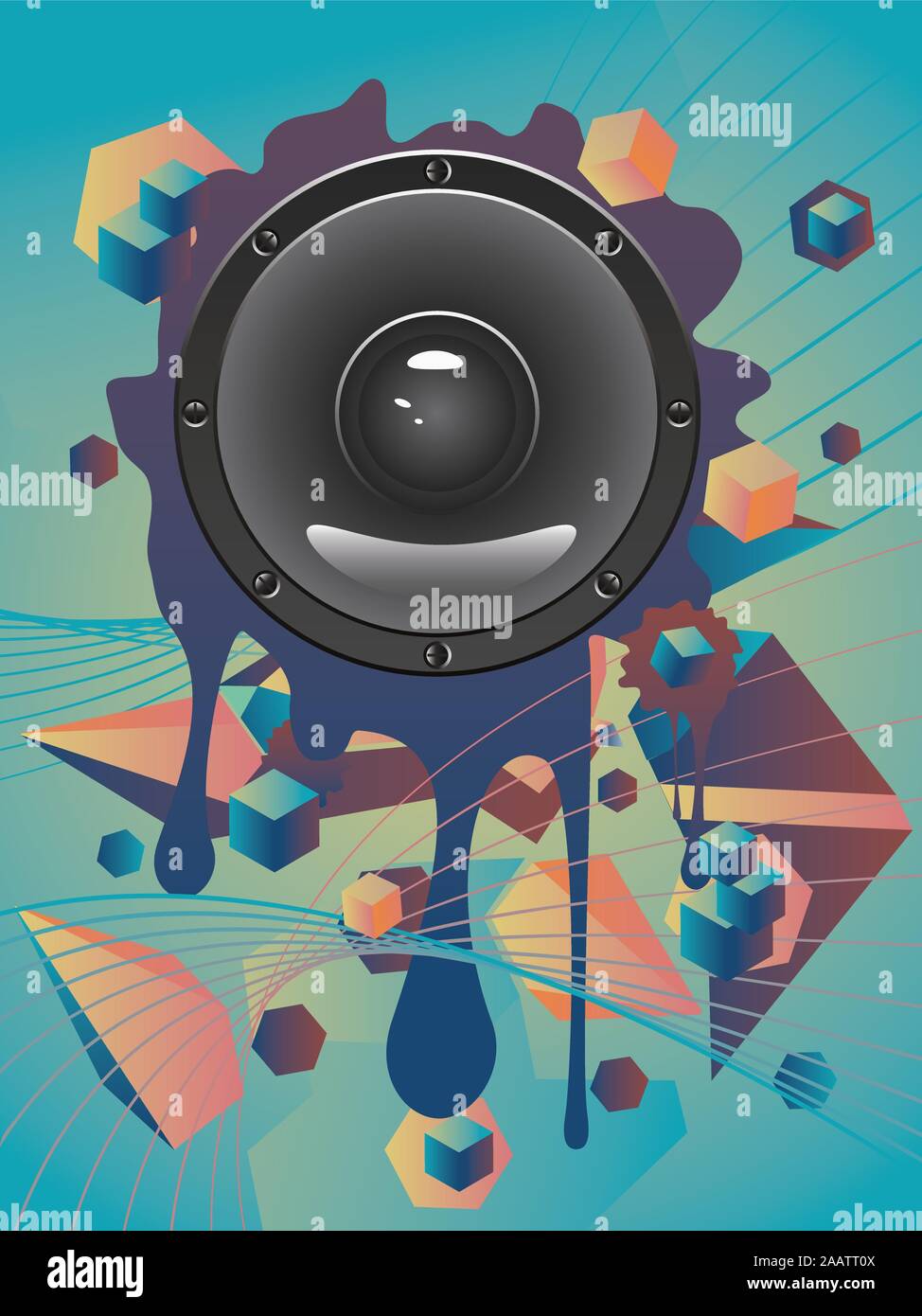 Illustration of audio loud speaker icon on abstract geometric ...