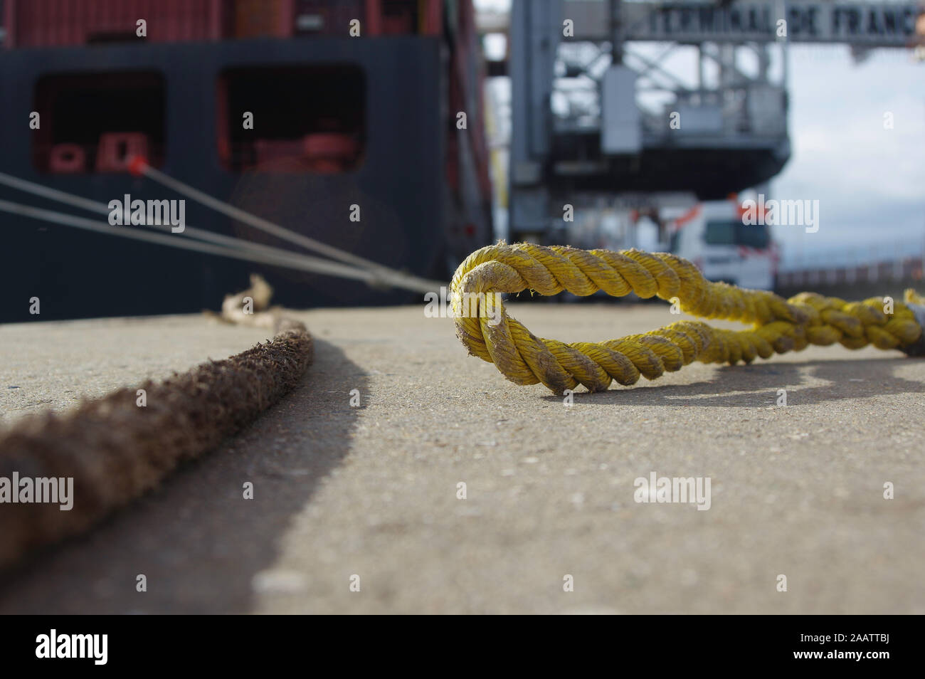 Port rope. Mooring rope. Rope for fastening ships and cargo Stock Photo ...
