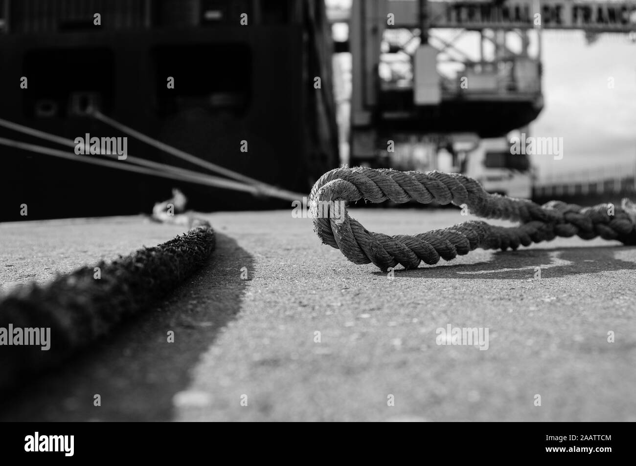Port rope. Mooring rope. Rope for fastening ships and cargo Stock Photo ...