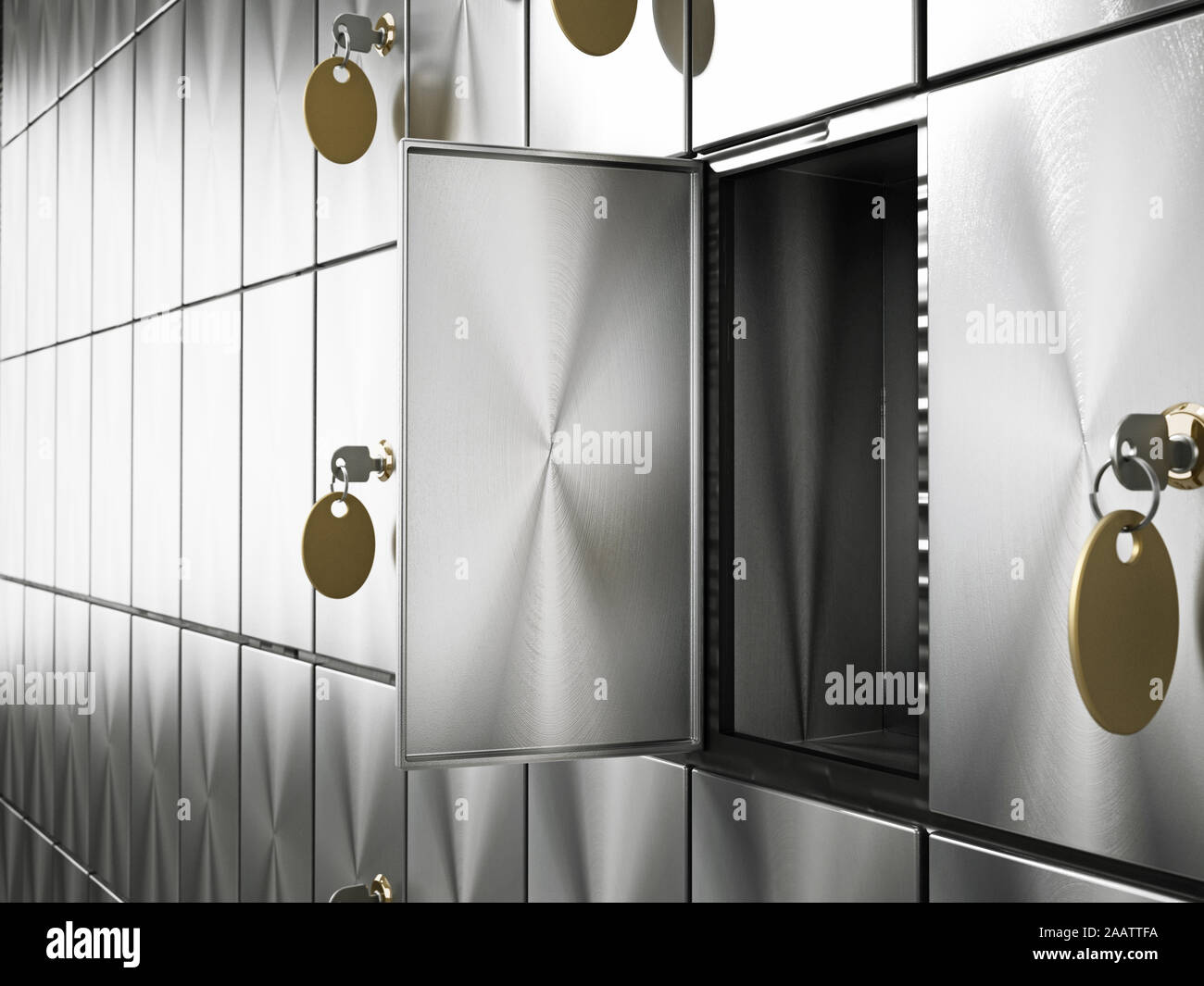 Safe deposit boxes with keys. 3D illustration Stock Photo - Alamy