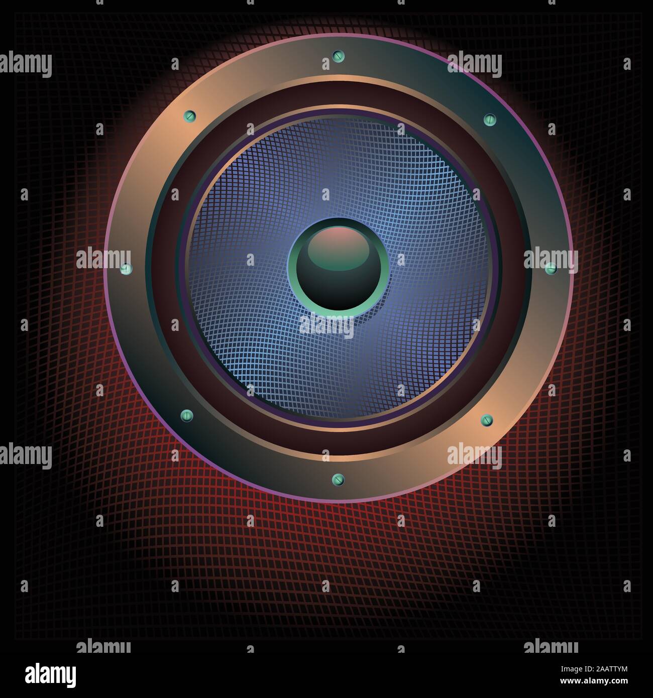 Illustration of sound loud speaker in metal frame rivets, bolts Stock ...
