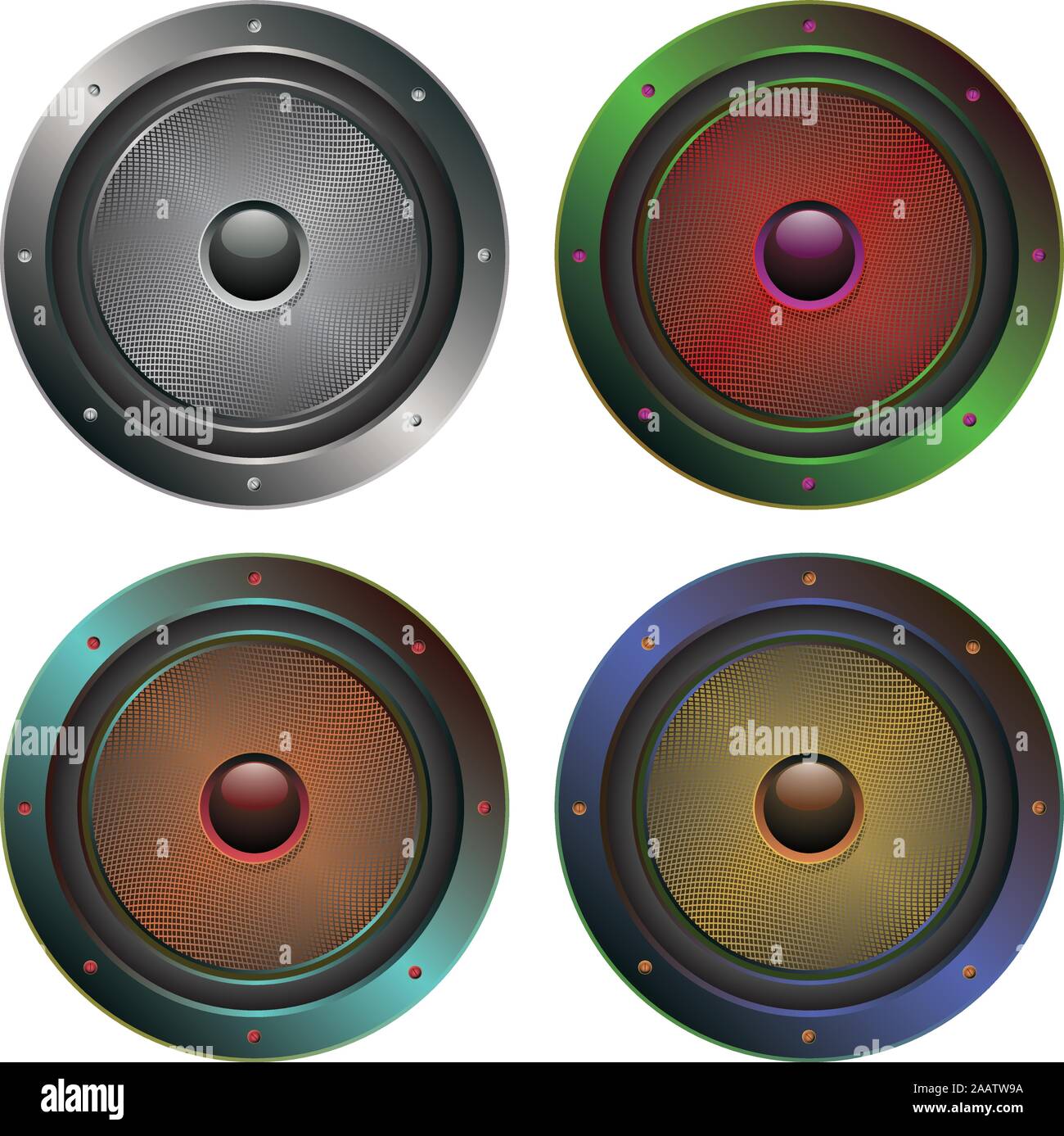 Illustration of sound loud speaker in metal frame rivets, bolts Stock ...