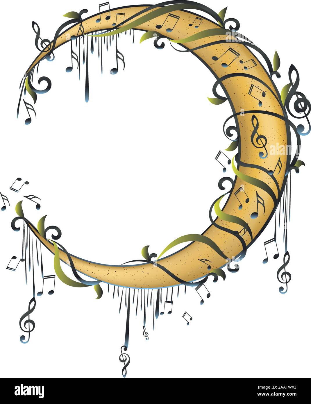 Stylized crescent moon with florals and music notes design Stock Vector ...