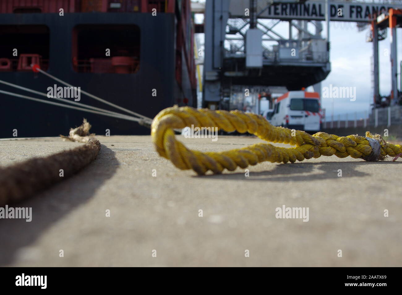 Port rope. Mooring rope. Rope for fastening ships and cargo Stock Photo ...
