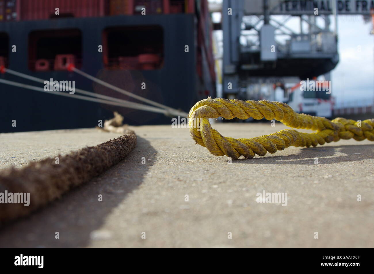 Port rope. Mooring rope. Rope for fastening ships and cargo Stock Photo ...
