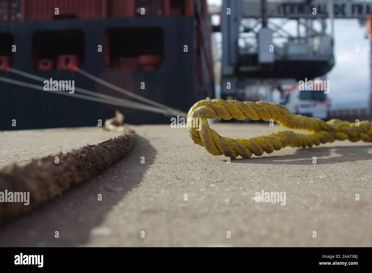 Port rope. Mooring rope. Rope for fastening ships and cargo Stock Photo ...