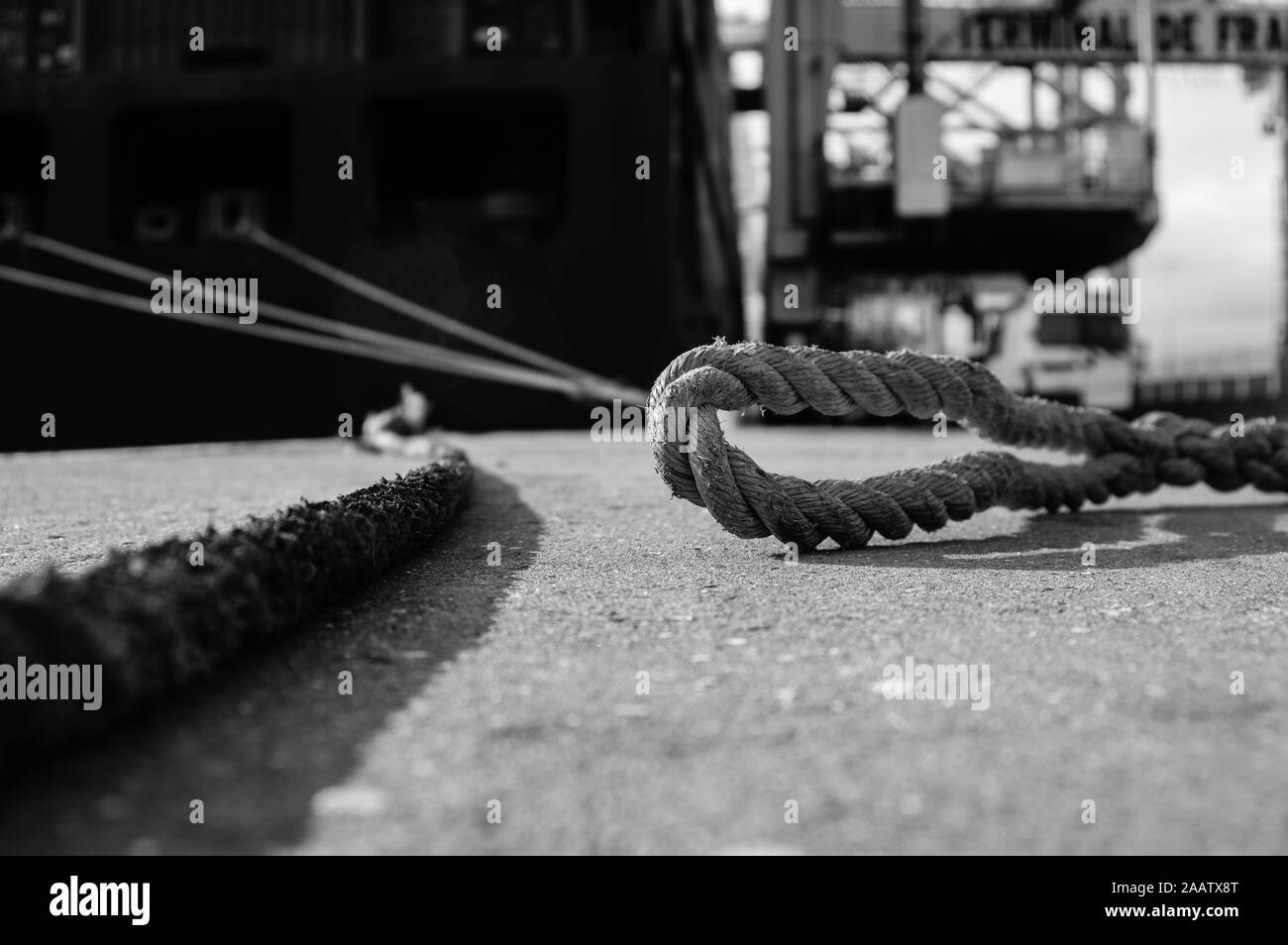 Port rope. Mooring rope. Rope for fastening ships and cargo Stock Photo ...