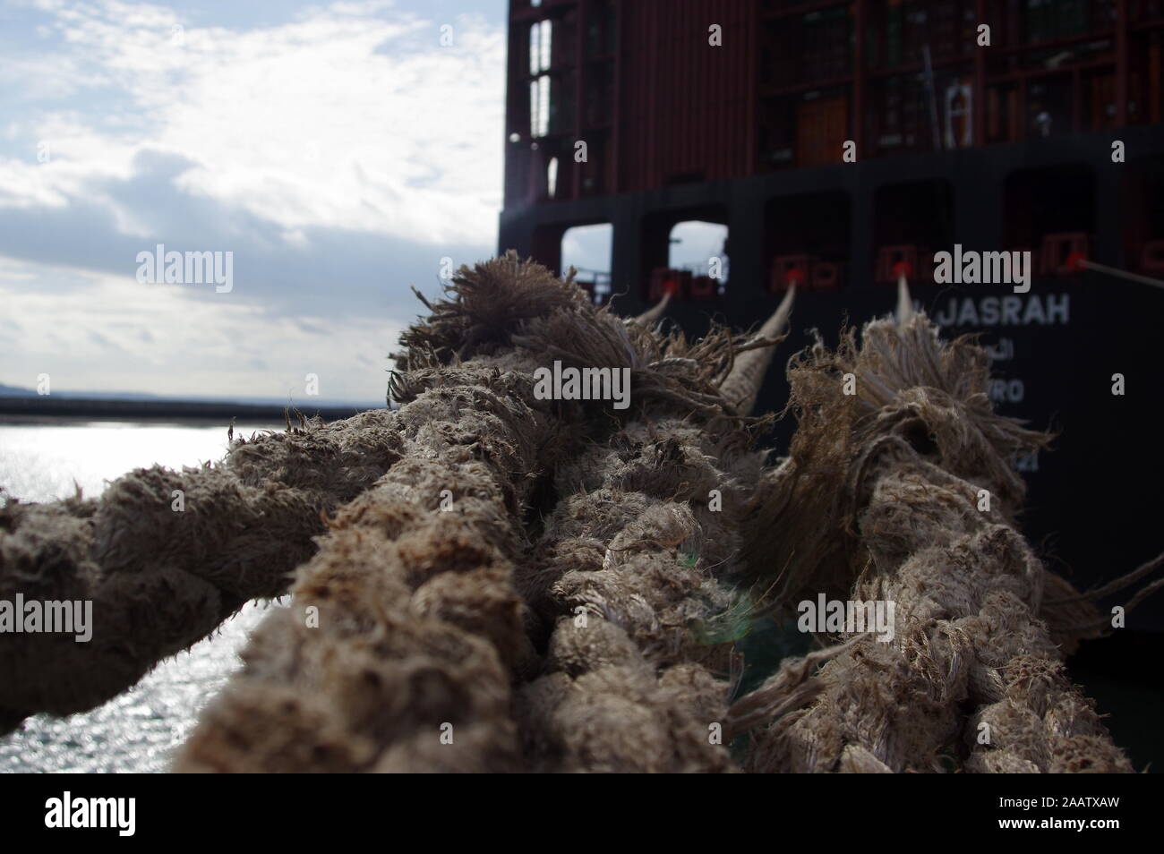 Port rope. Mooring rope. Rope for fastening ships and cargo Stock Photo ...