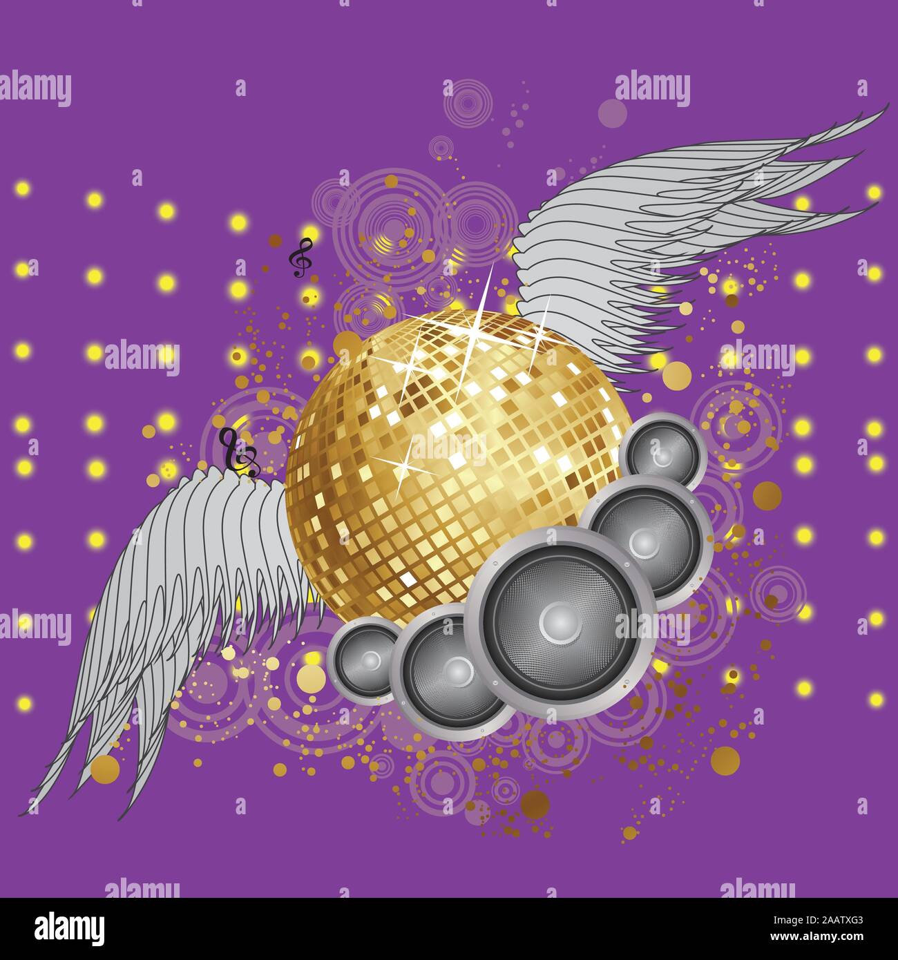 Music background with sparkling golden disco ball with wings Stock ...