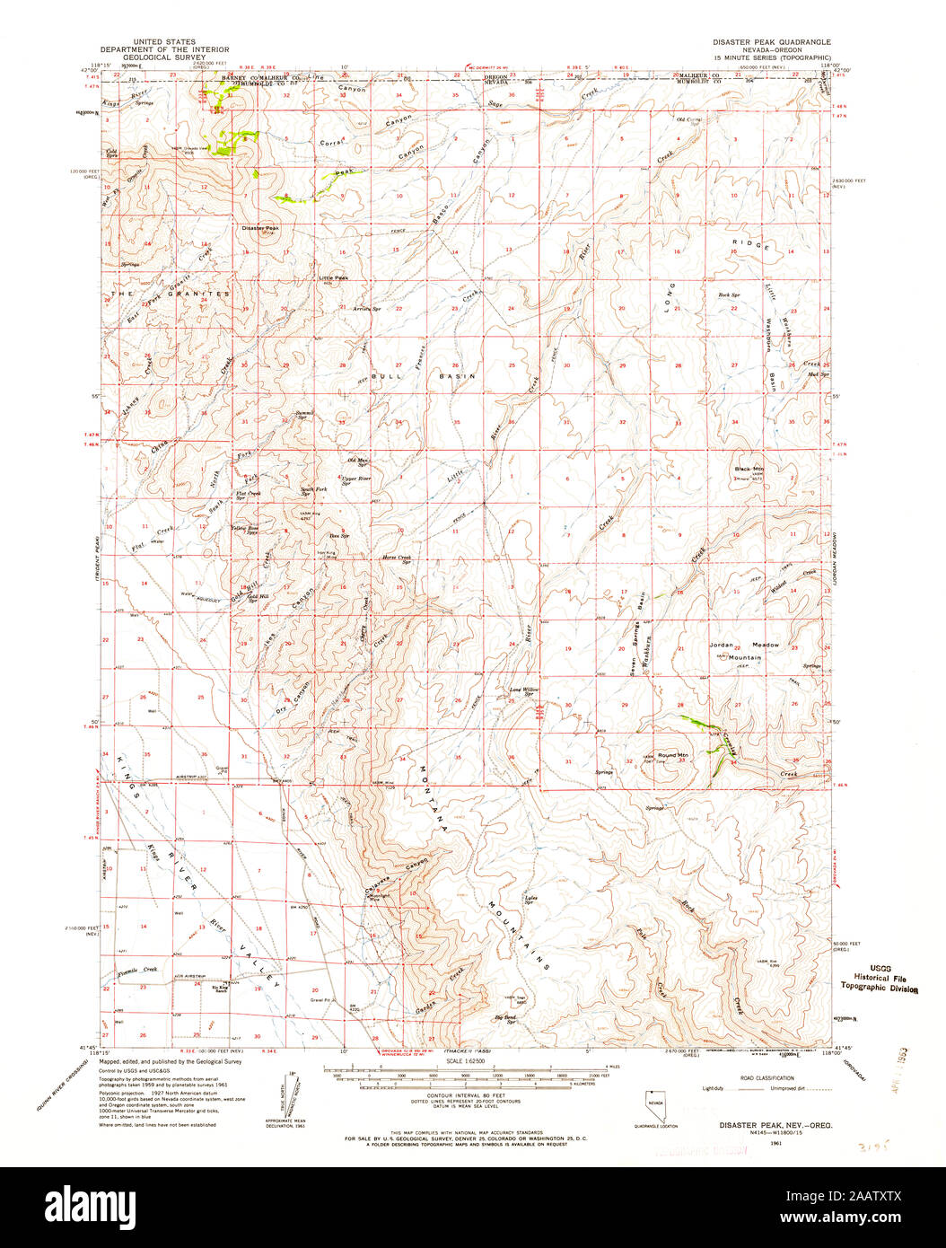 USGS TOPO Map Nevada NV Disaster Peak 320857 1961 62500 Restoration ...