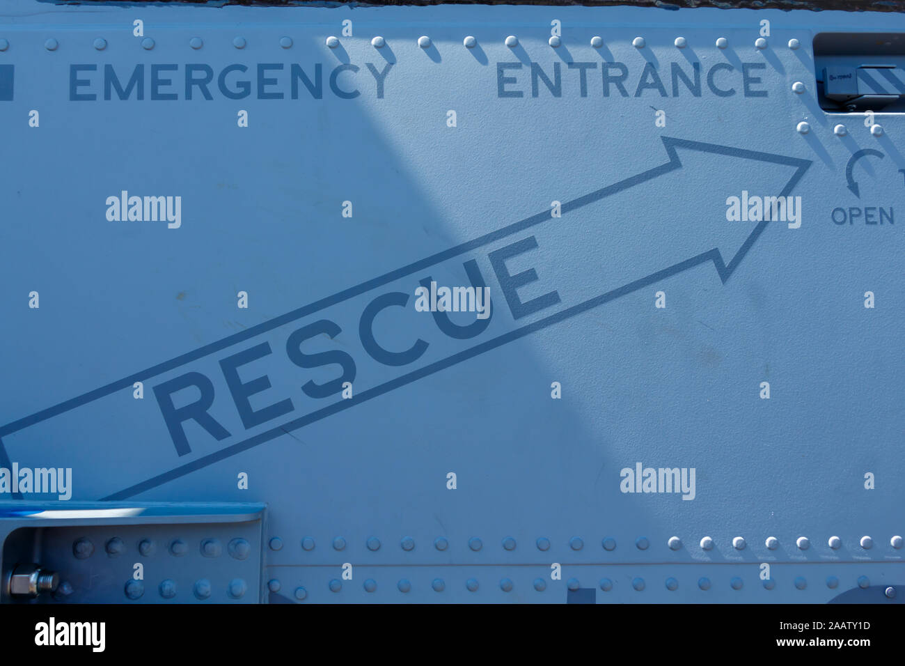Rescue Sign on grey background with rivets Stock Photo - Alamy