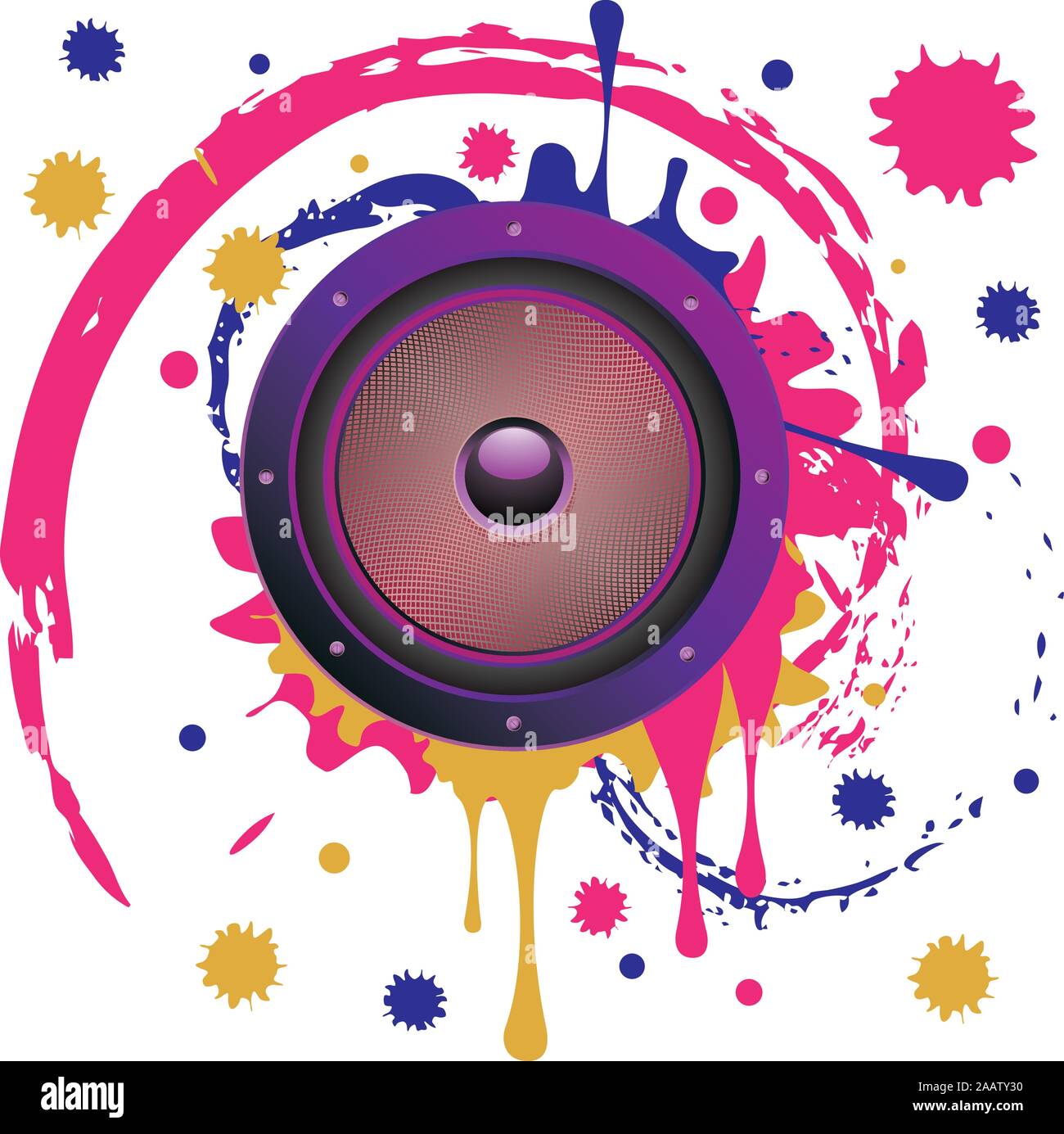 Illustration of sound loudspeaker in metal frame with grunge paint ...