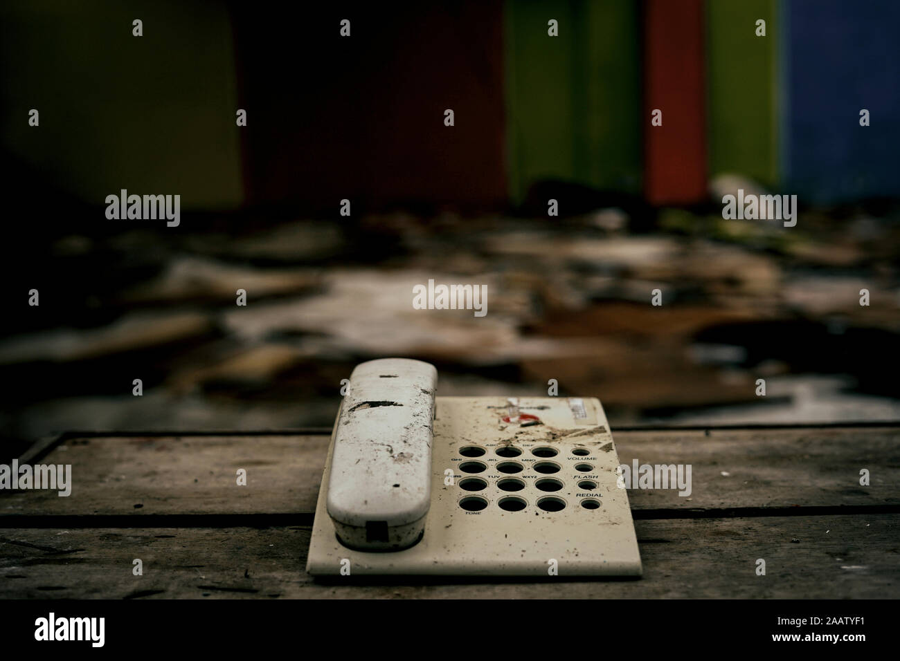 The broken telephone at collapse building Stock Photo - Alamy