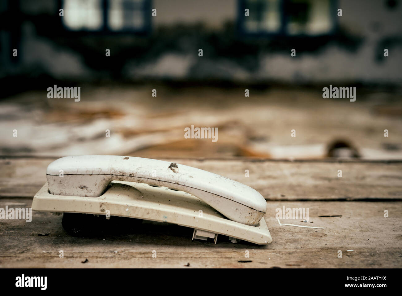 The broken telephone at collapse building Stock Photo - Alamy