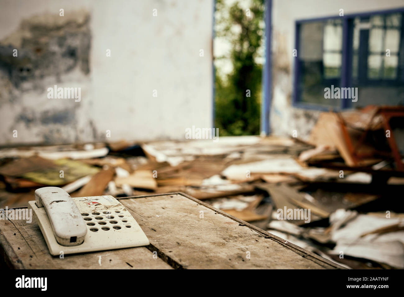 The broken telephone at collapse building Stock Photo - Alamy