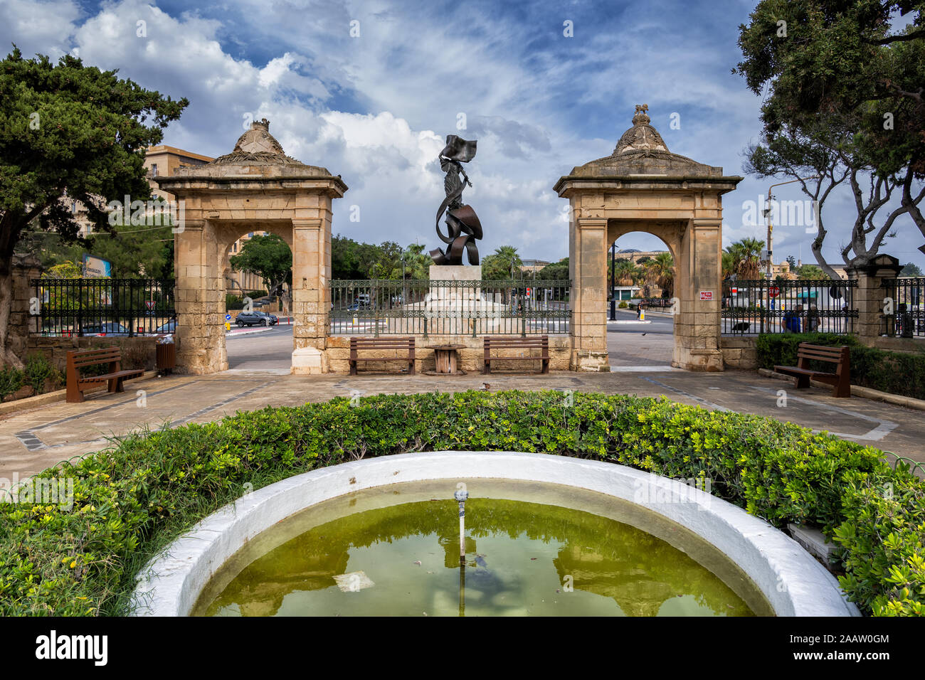 The Mall Il-Mall gardens in Floriana, Malta, park with built by Grandmaster Lascaris in 1656 ...
