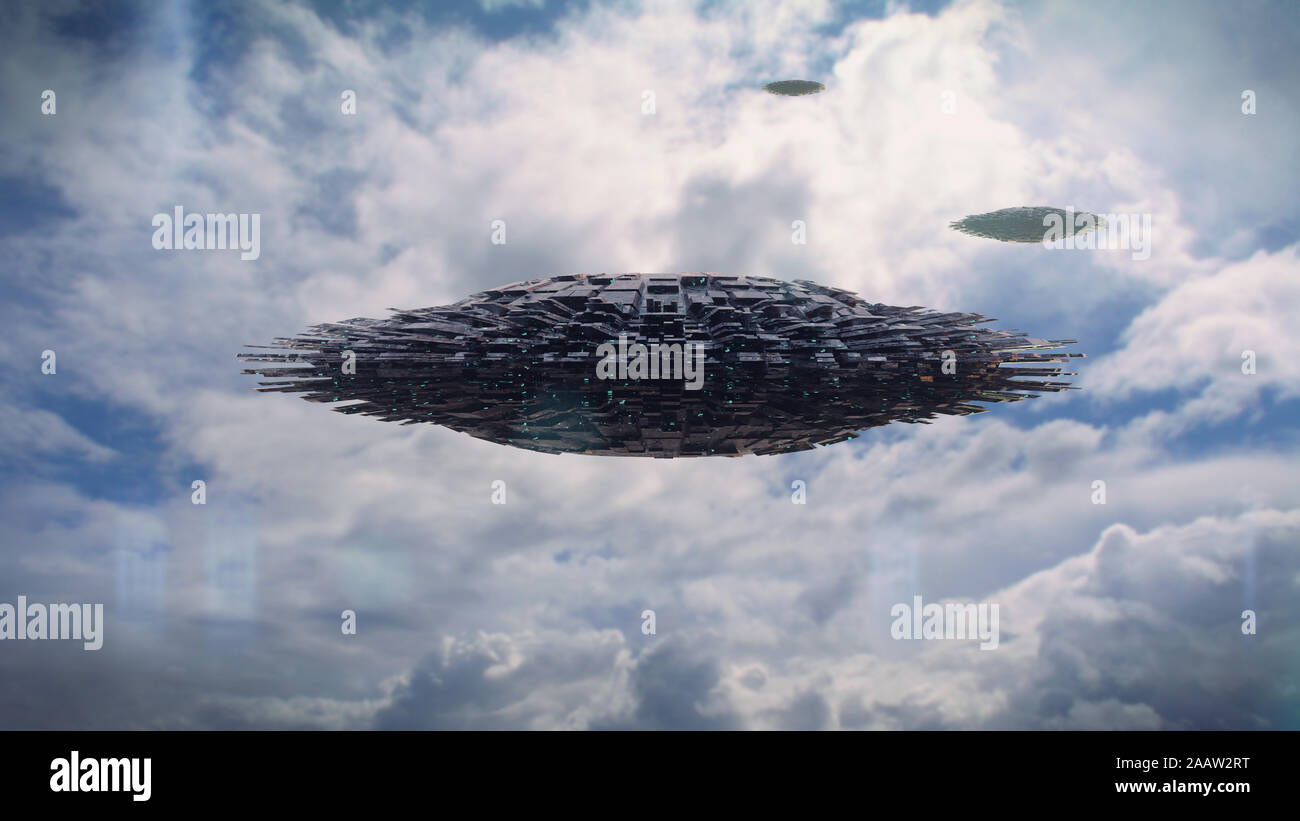 UFO, science fiction scene with alien spaceships, extraterrestrial ...