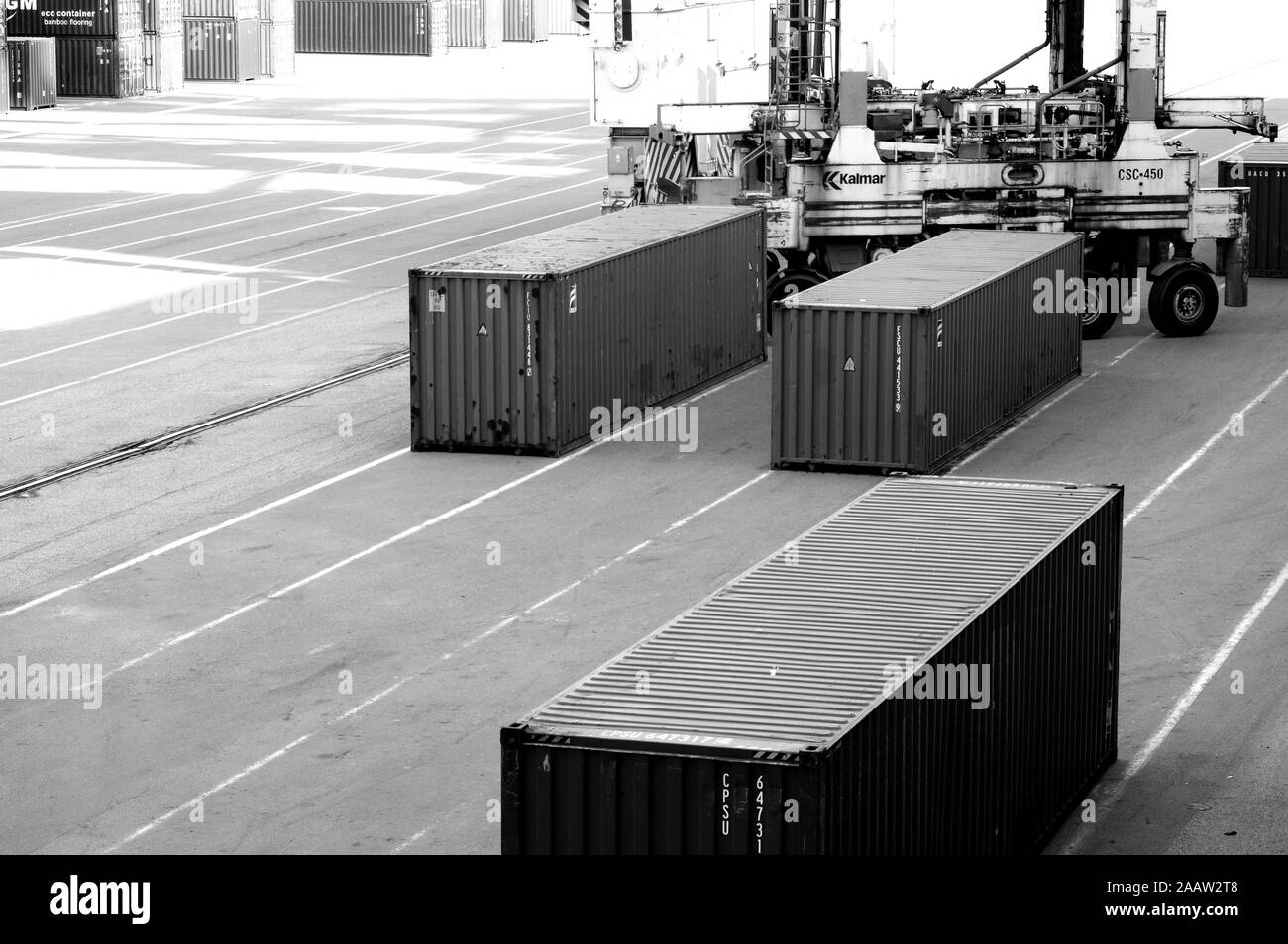 Freight shipping containers at the docks Stock Photo - Alamy