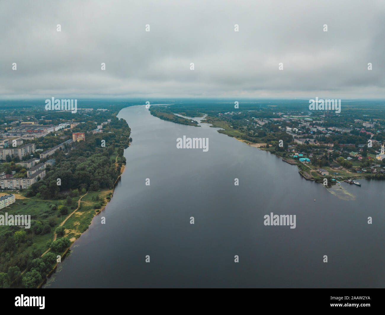 Aerial view of Volga river against cloudscape, Moscow, Russia Stock ...