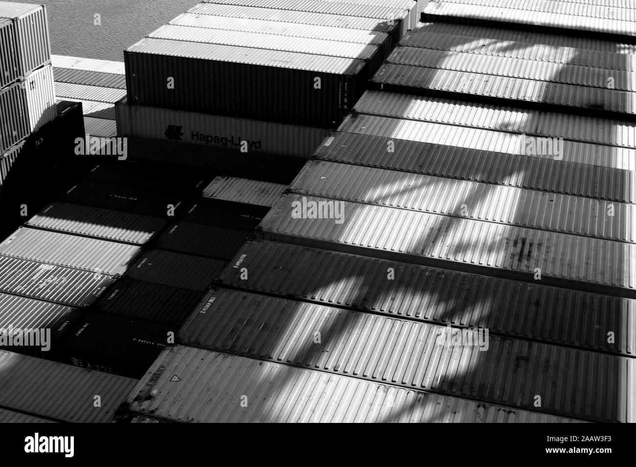 Stacked cargo containers on Black and White Stock Photos & Images - Alamy