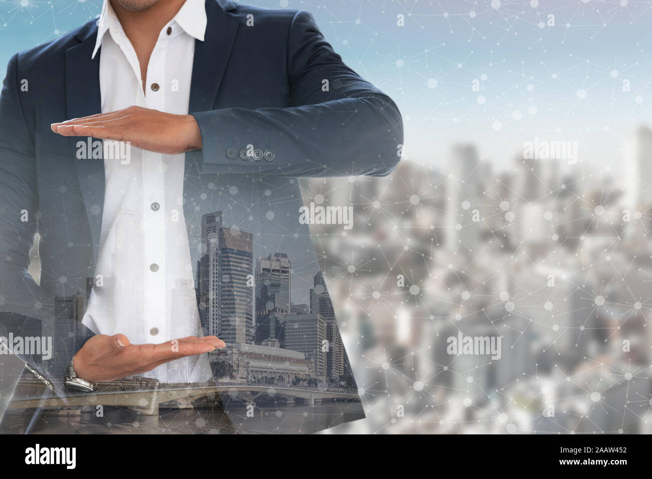 Businessman open hand for your text - Businessman opening palms making ...